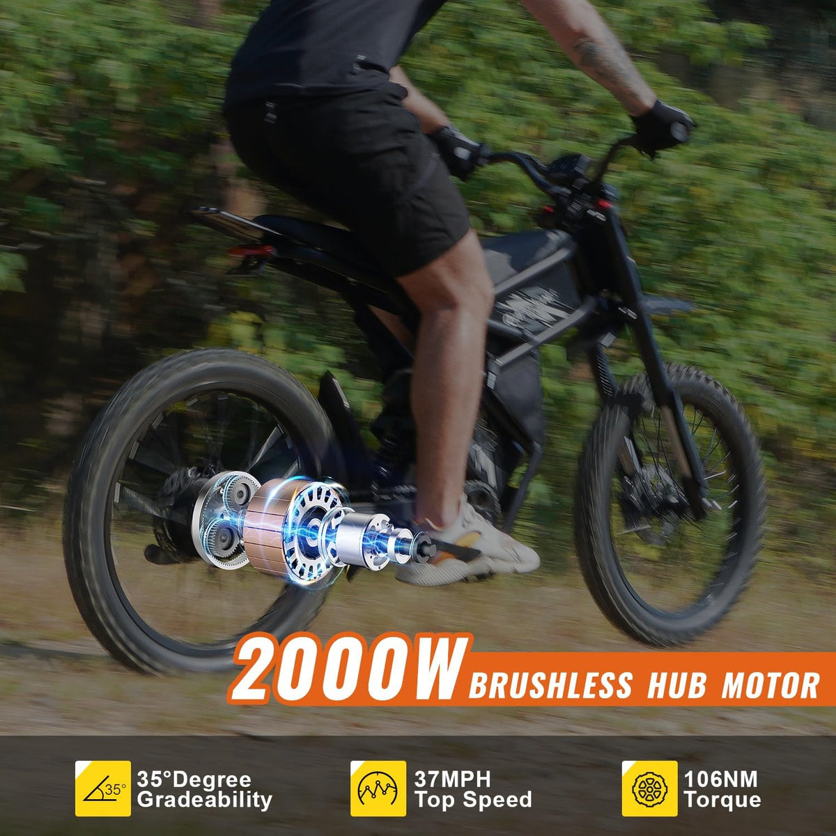 Electric Dirt Bike, 2000W Electric Motorbike, Max 37 MPH & 85 Mile Lon ...